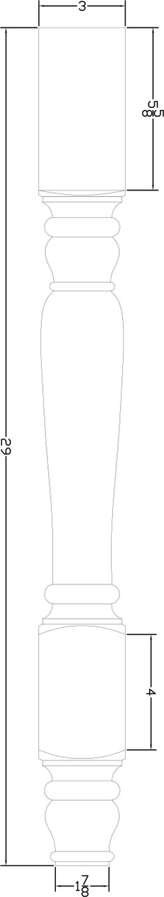 Narrow Tavern Dining Table Leg - 29" Tall x 3" Wide - Highland Manor ...