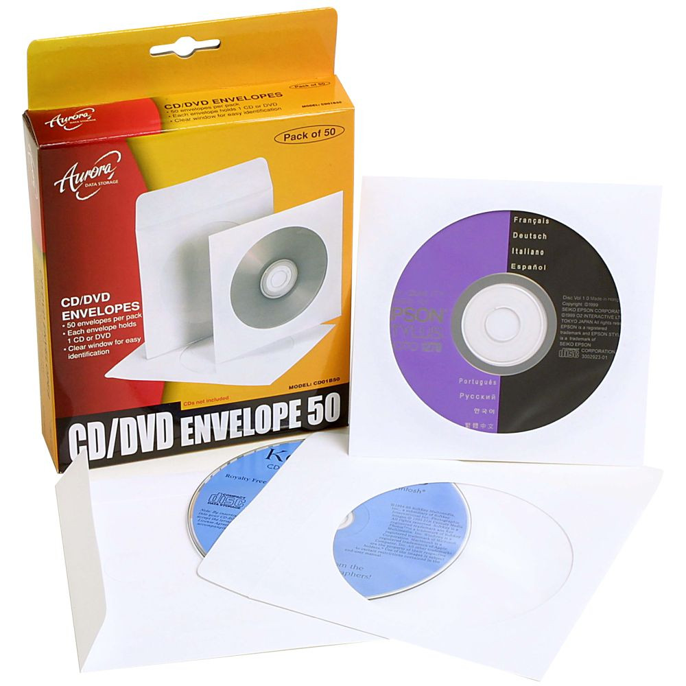 AURORA CD/DVD ENVELOPE WITH WINDOW PK50 - Melbourne Office Supplies