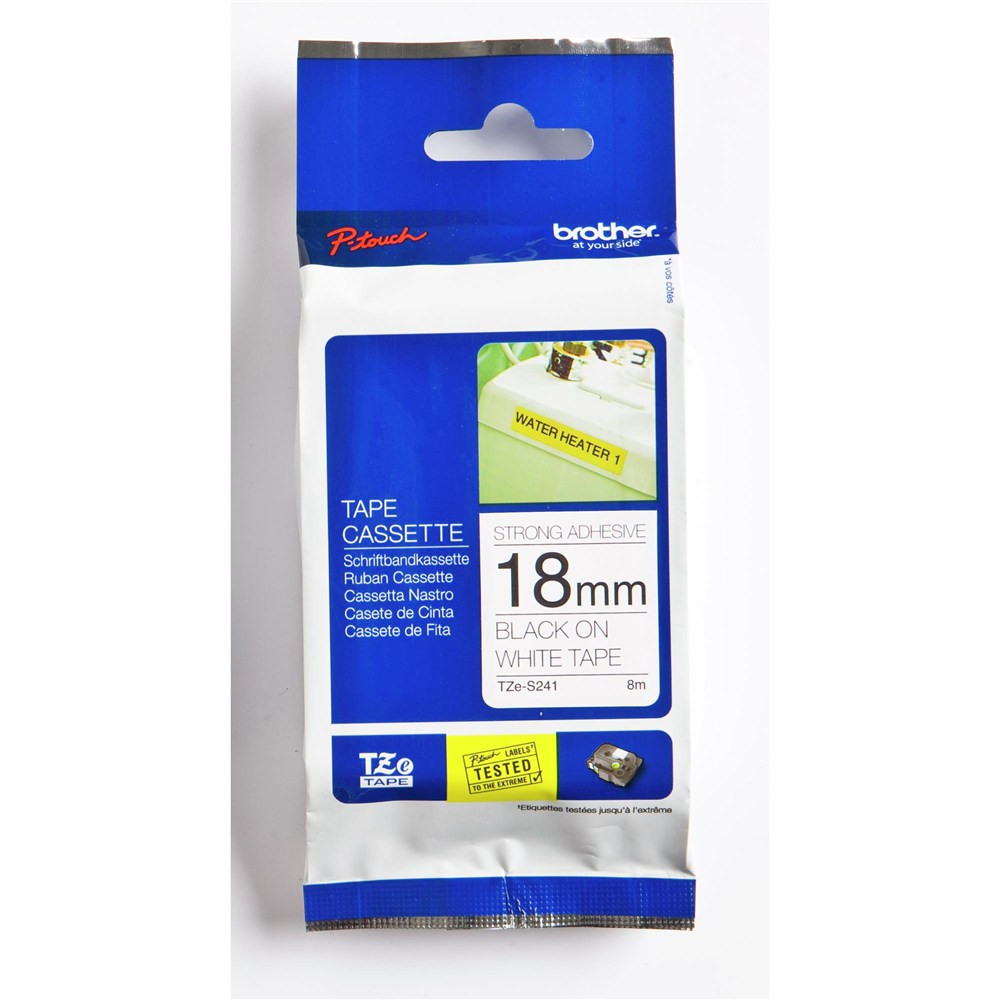 BROTHER TZE-S241 PTOUCH TAPE 18mm x 8mtr Black On White Strong Adhesive ...