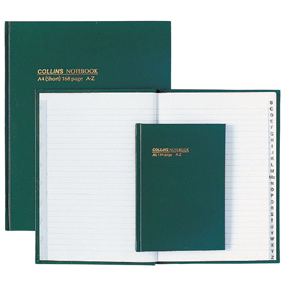 COLLINS HARD COVER NOTEBOOKS A4 Short A-Z 168Pg - Green - Melbourne ...