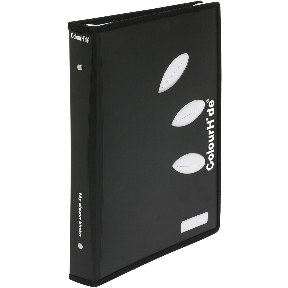 COLOURHIDE MY ZIPPER A4 BINDER 2D 25MM Black - Melbourne Office Supplies