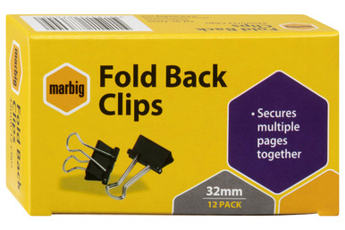 MARBIG FOLDBACK CLIPS 32MM Pk12 - Melbourne Office Supplies
