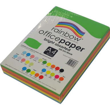 RAINBOW 80GSM OFFICE PAPER A4 5x Bright Assorted Colours Ream of 500 ...
