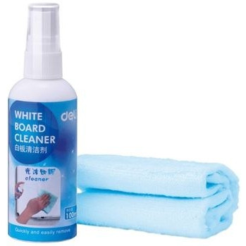 DELI WHITEBOARD CLEANER FLUID 100ml WITH CLOTH - Melbourne Office Supplies