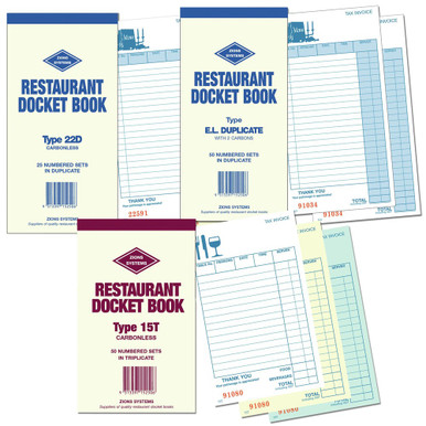ZIONS RESTAURANT DOCKET BOOKS CBD Dup C/Less 170x100mm, 17 Lines, 25 ...