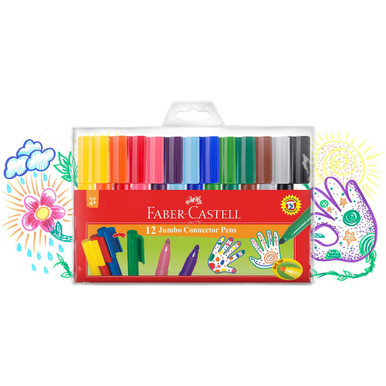 Faber-Castell Connector Pen Colour Markers, Jumbo Assorted Pack of 12 ...