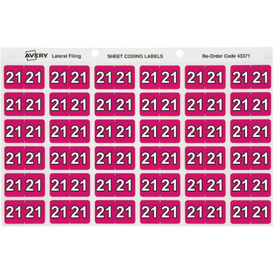 AVERY NUMERIC '21' SIDE TAB COLOUR CODING LABELS 25 x 38mm, 180/Pack ...