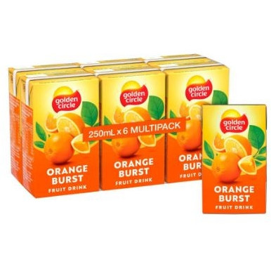 GOLDEN CIRCLE ORANGE BURST JUICE FRUIT DRINK Pack of 6 x 250ml Juice ...