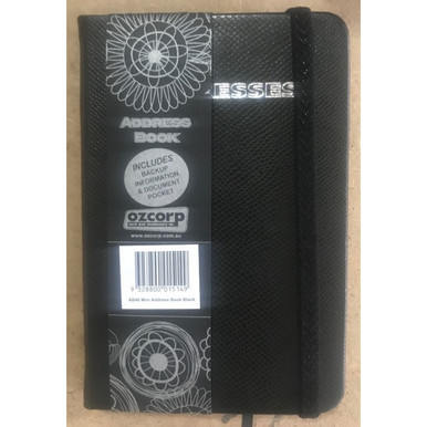 ADDRESS BOOK OZCORP MINI 8.5 X 12.5CM BLACK - Melbourne Office Supplies