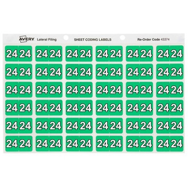 Avery Side Tab Colour Coding Labels Sheets '24' 38mm x 25mm light green ...