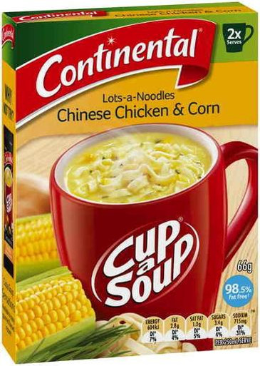 CONTINENTAL CHINESE CHICKEN & CORN LOTS-A-NOODLES SOUP 2 SERVES 66GM ...