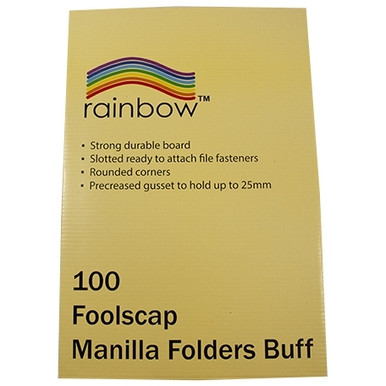 RAINBOW MANILLA FOLDER FOOLSCAP BUFF BOX OF 100 - Melbourne Office Supplies