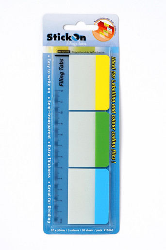 Stick On Filing Tabs 37mm x 50mm 30 Sheets - Assorted (15661 ...