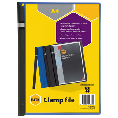 MARBIG CLAMP FILES A4 Blue - Melbourne Office Supplies
