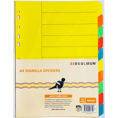 BIBBULMUN MANILLA DIVIDER A4 10 Tab Multi-Coloured - Melbourne Office ...