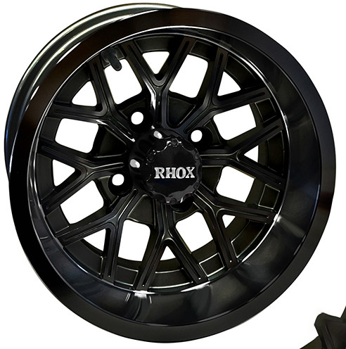 12"x7" RHOX RX283 Gloss Black ET-25 Golf Cart Wheel