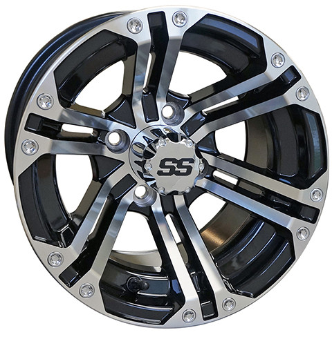 RHOX RX330 Machined w/ Gloss Black w/ Center Cap 12x7 ET-25 Golf Cart ...
