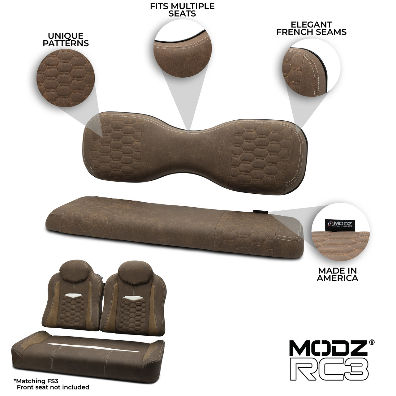 MODZ® RC3 Custom Rear Seat Covers - Brown Base - Choose Pattern and ...