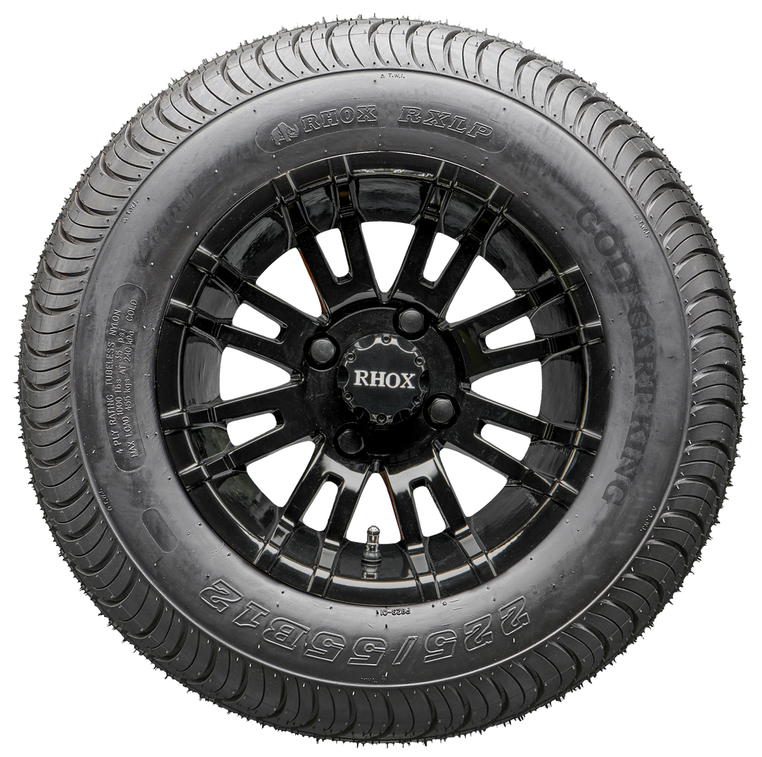 RHOX 12" RX271 Black Wheels with Street Low Profile Tire Options Combo ...