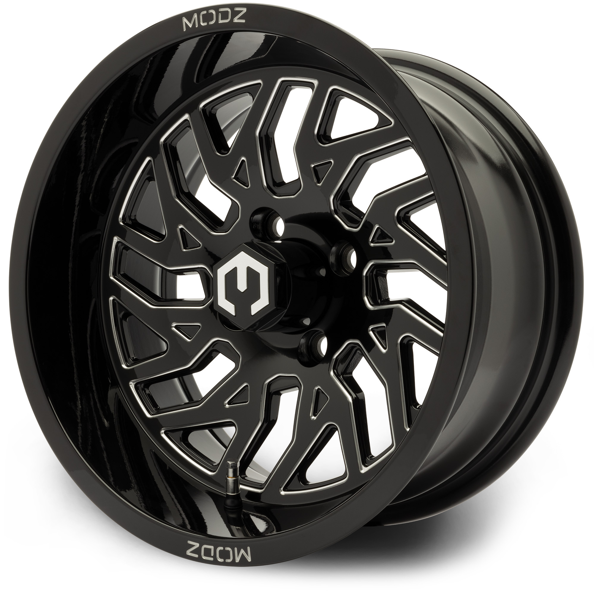 MODZ® 14" Carnage Glossy Black with Ball Mill Golf Cart Wheel