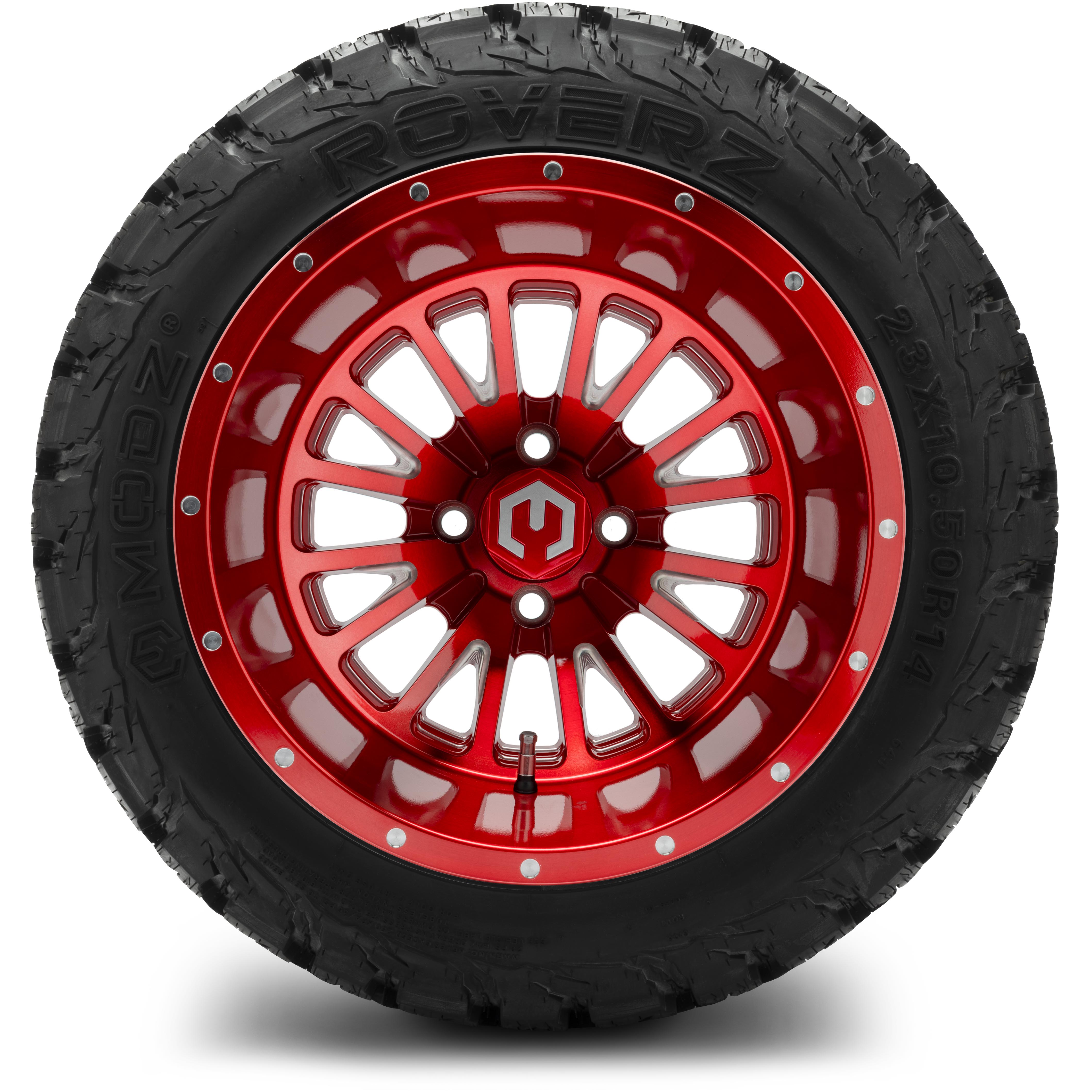 MODZ® 14x10" Assassin Brushed Red with Ball Mill - Lifted Tires and ...