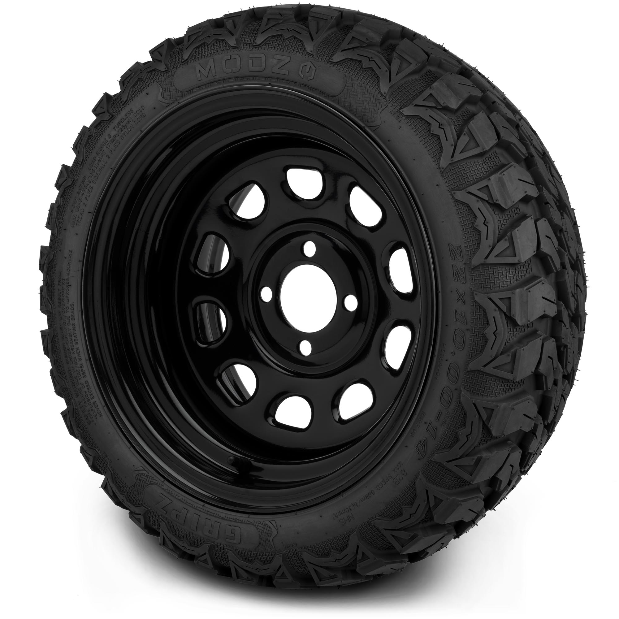 14" Steel D-Window Glossy Black - Lifted Tires and Wheels Combo