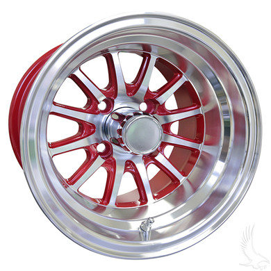 12" RHOX PHOENIX MACHINED/Red Golf Cart Wheel