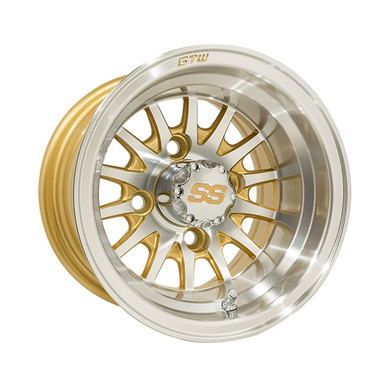 10"x7" GTW Medusa Machined w/ Gold accent Golf Cart Wheel