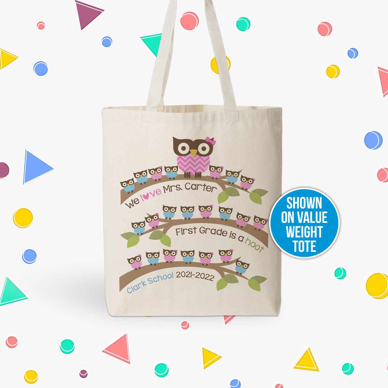 personalized womens tote bag, love teacher hoot owl, personalized gift bag