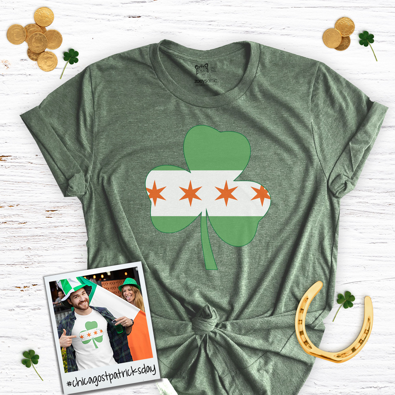 chicago st patricks day shirt, chicago flag irish shamrock adult shirt ...