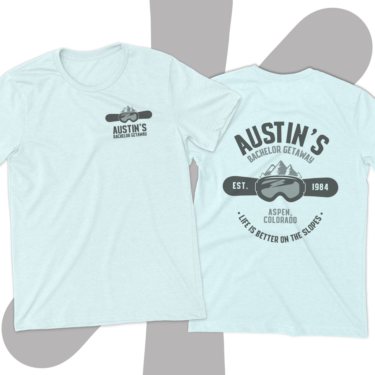 bachelor weekend shirt, on slopes ski bachelor party tee front and back