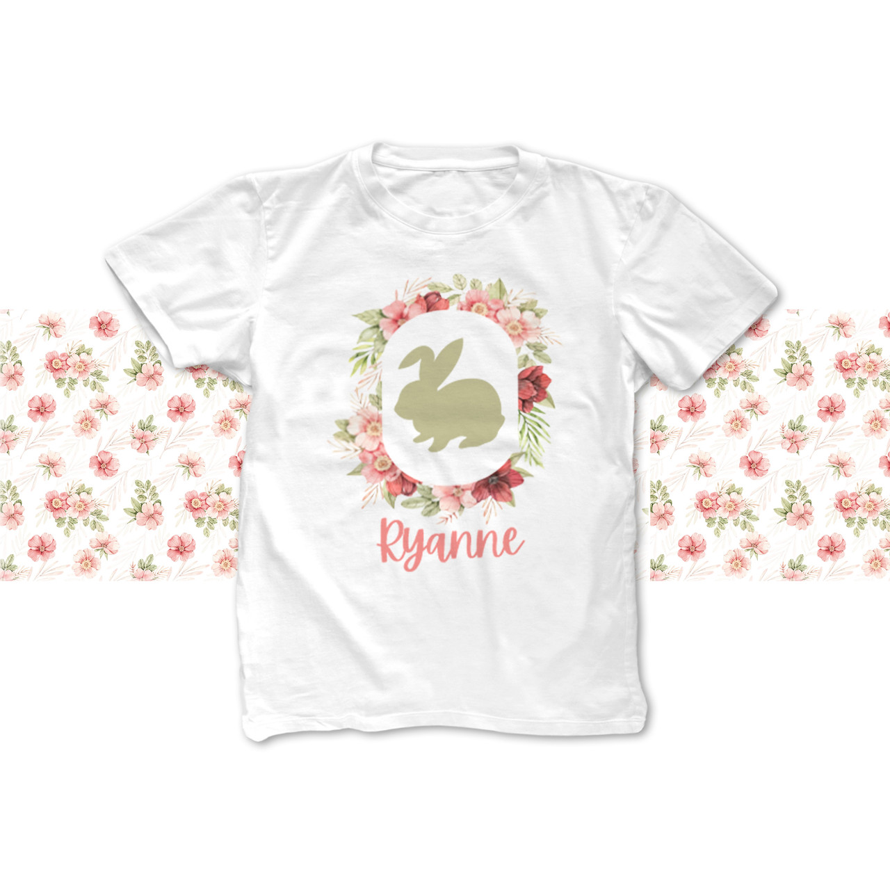 easter shirt, floral wreath easter bunny girl t-shirt