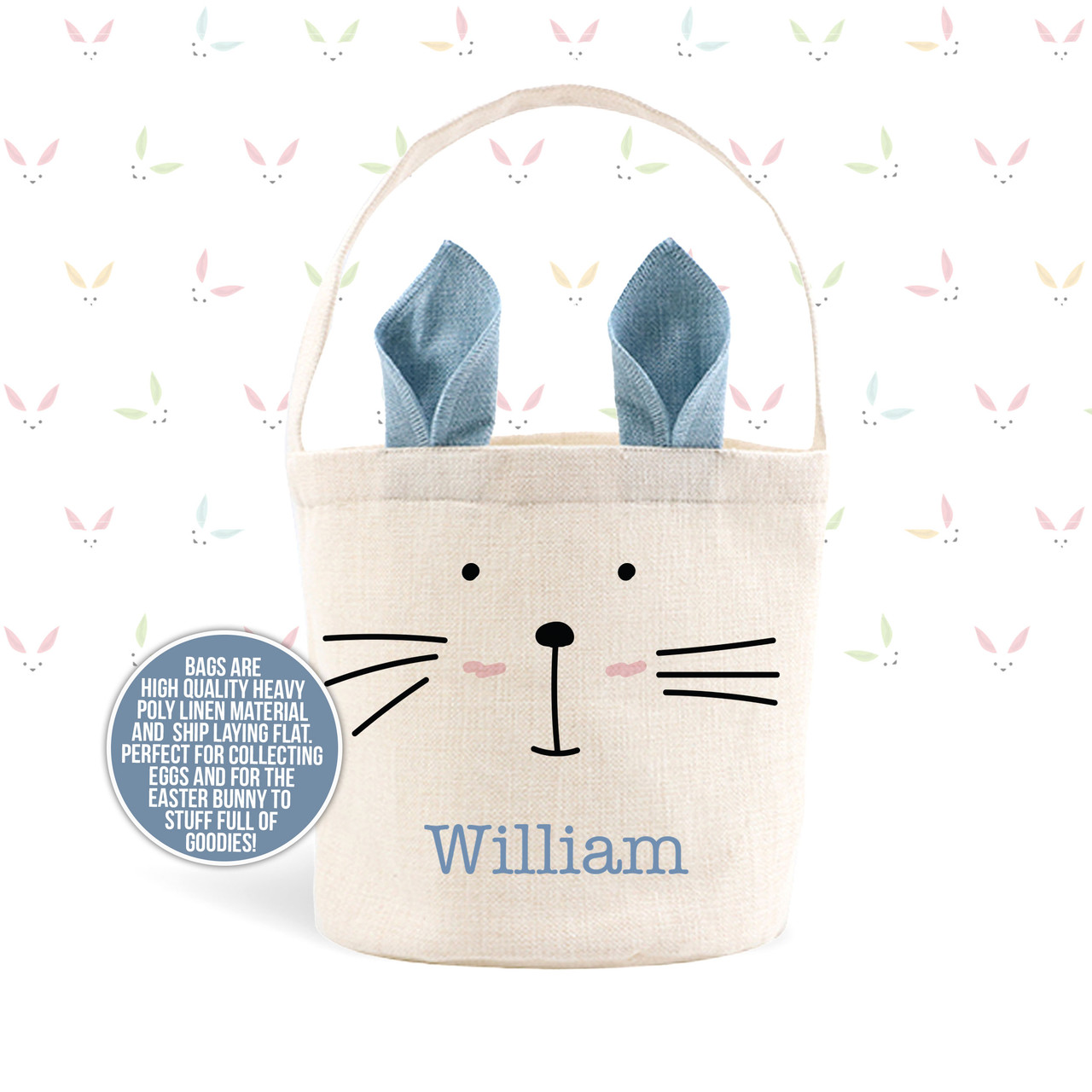 personalized easter bag, blue bunny ears boy easter basket