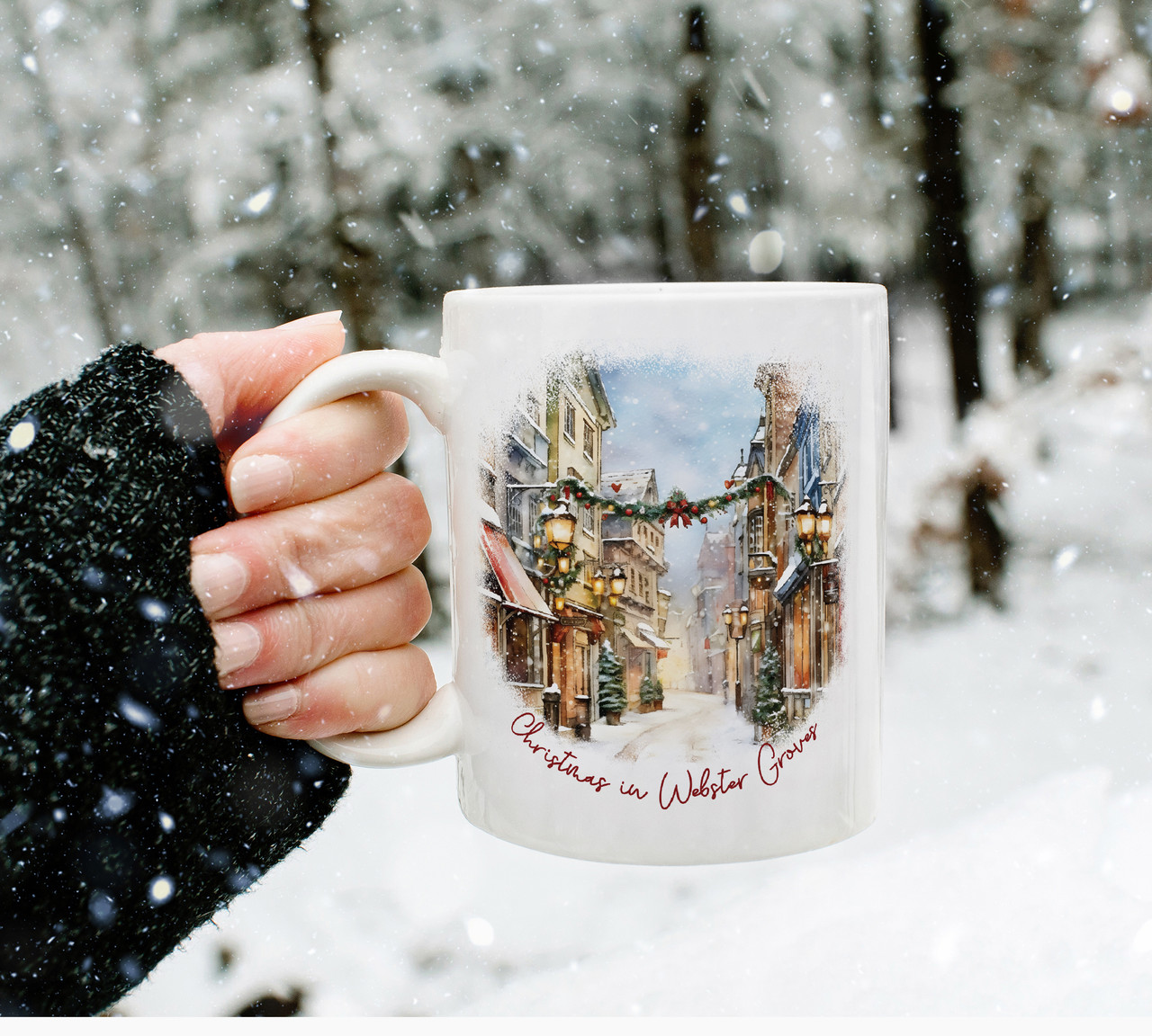 winter holiday mug, festive personalized hot chocolate mug