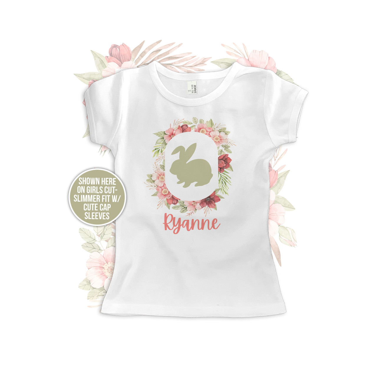 easter shirt, floral wreath easter bunny girl t-shirt