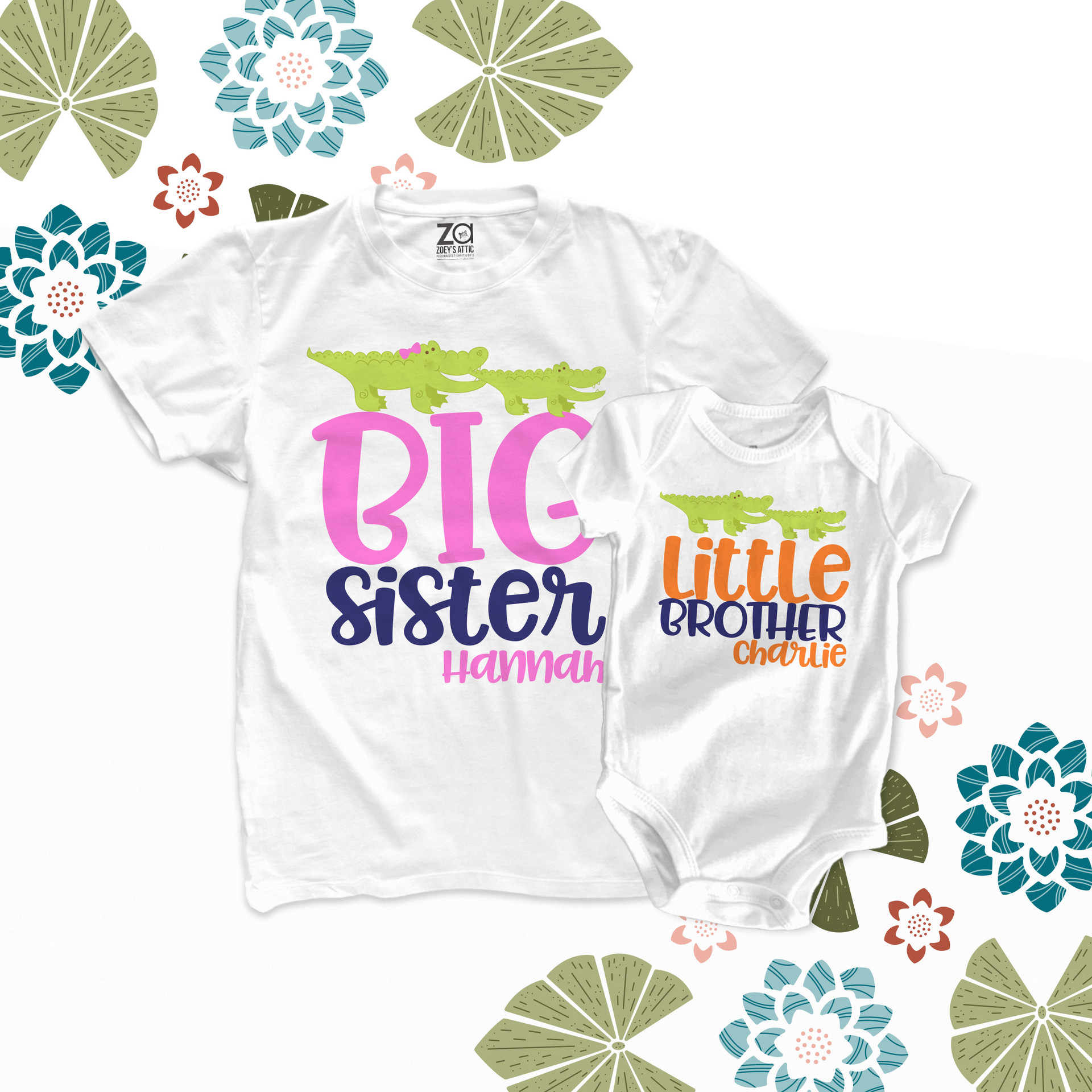 customized brother sister shirts, stick figure matching sibling set
