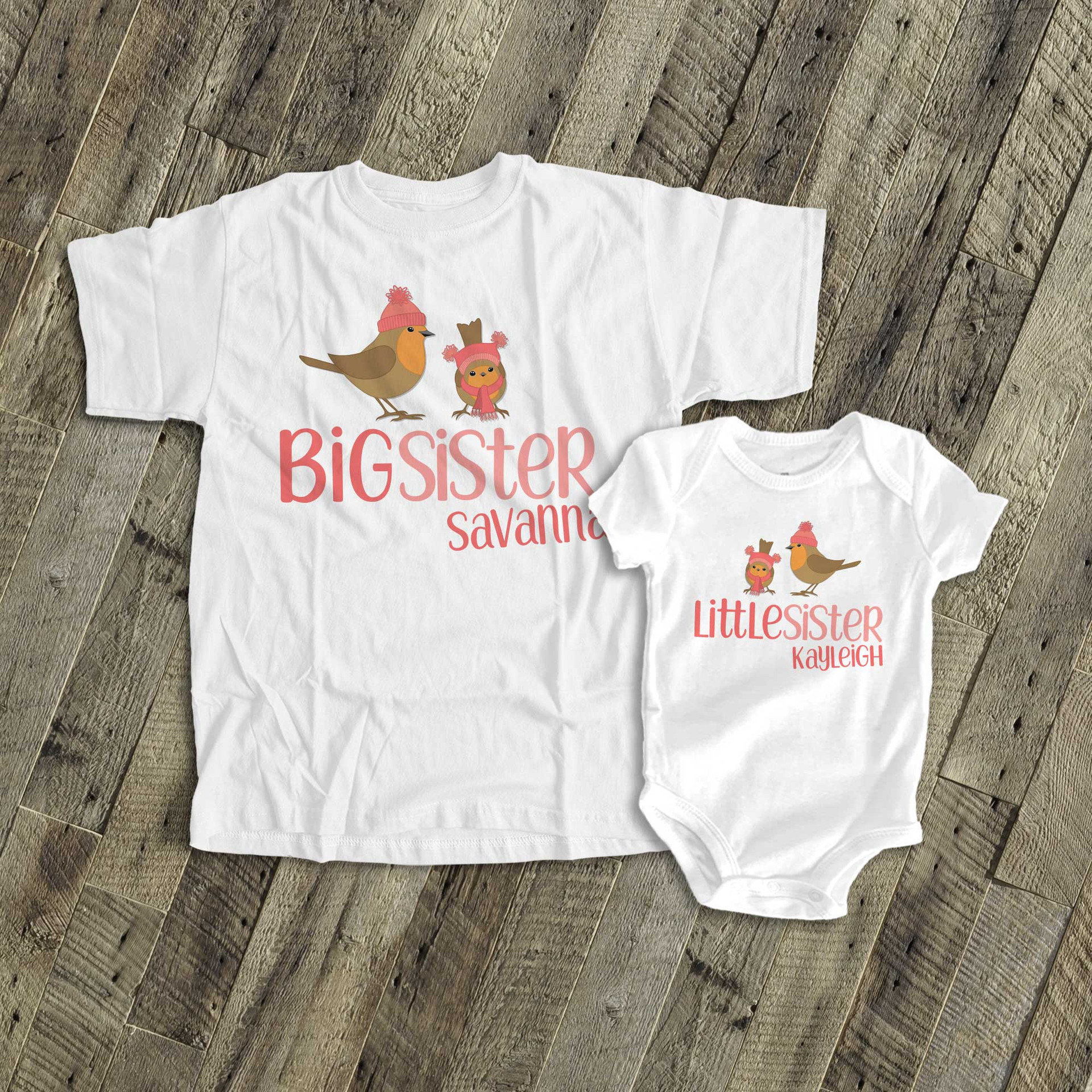 customized brother sister shirts, whimsy bird sisters matching sibling set