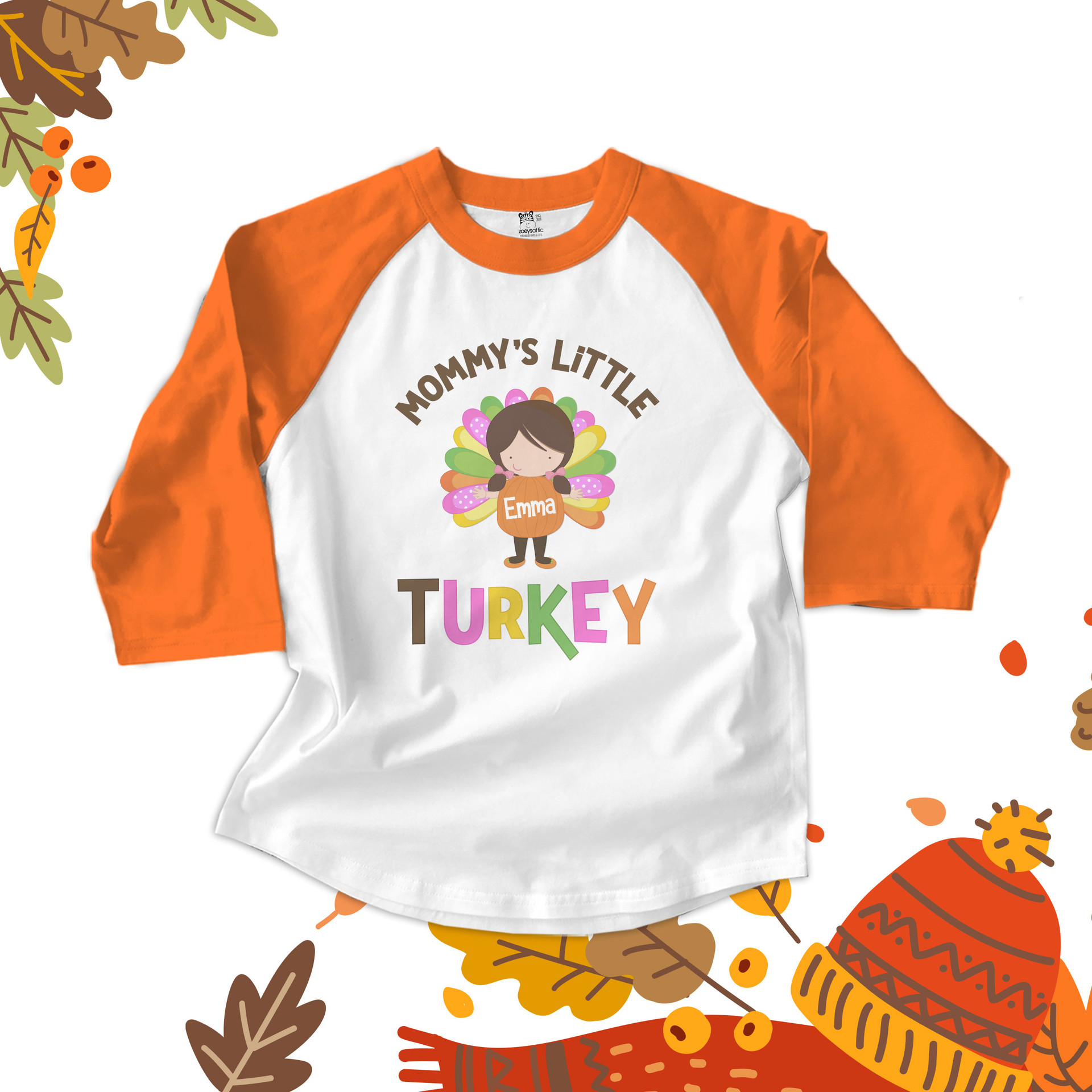 personalized kids tshirt, mommy's turkey, custom girls raglan shirt