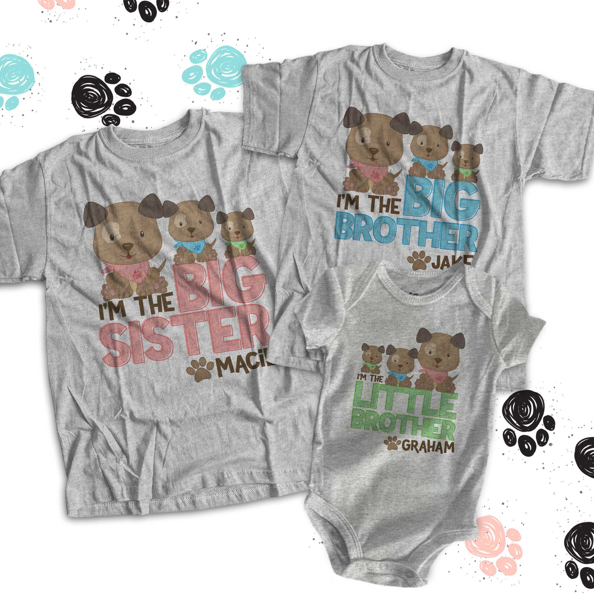 Custom Sibling Shirt Sets For Three - Sister Brother Shirts