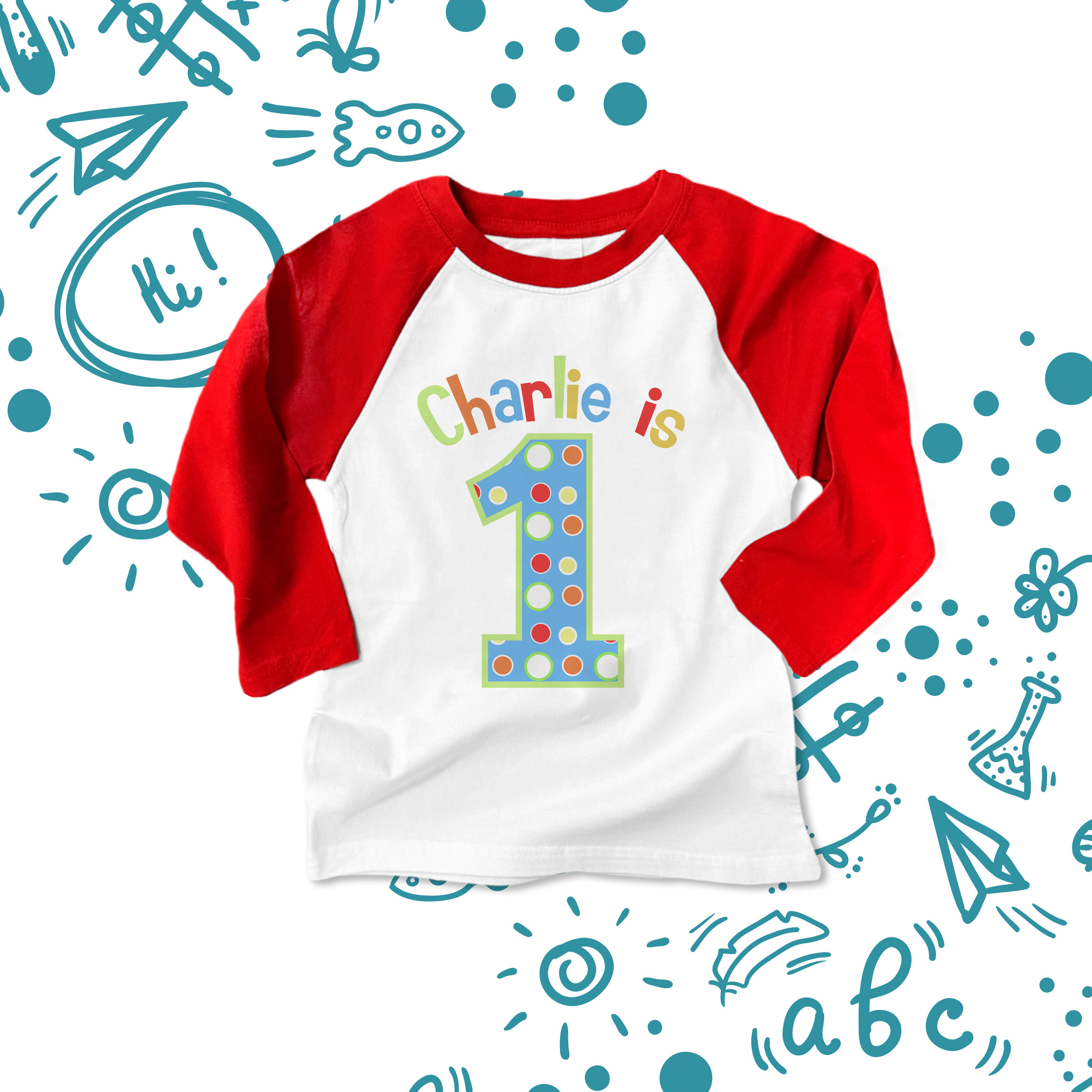 kids birthday shirt, primary colors first birthday boy or girl raglan t ...