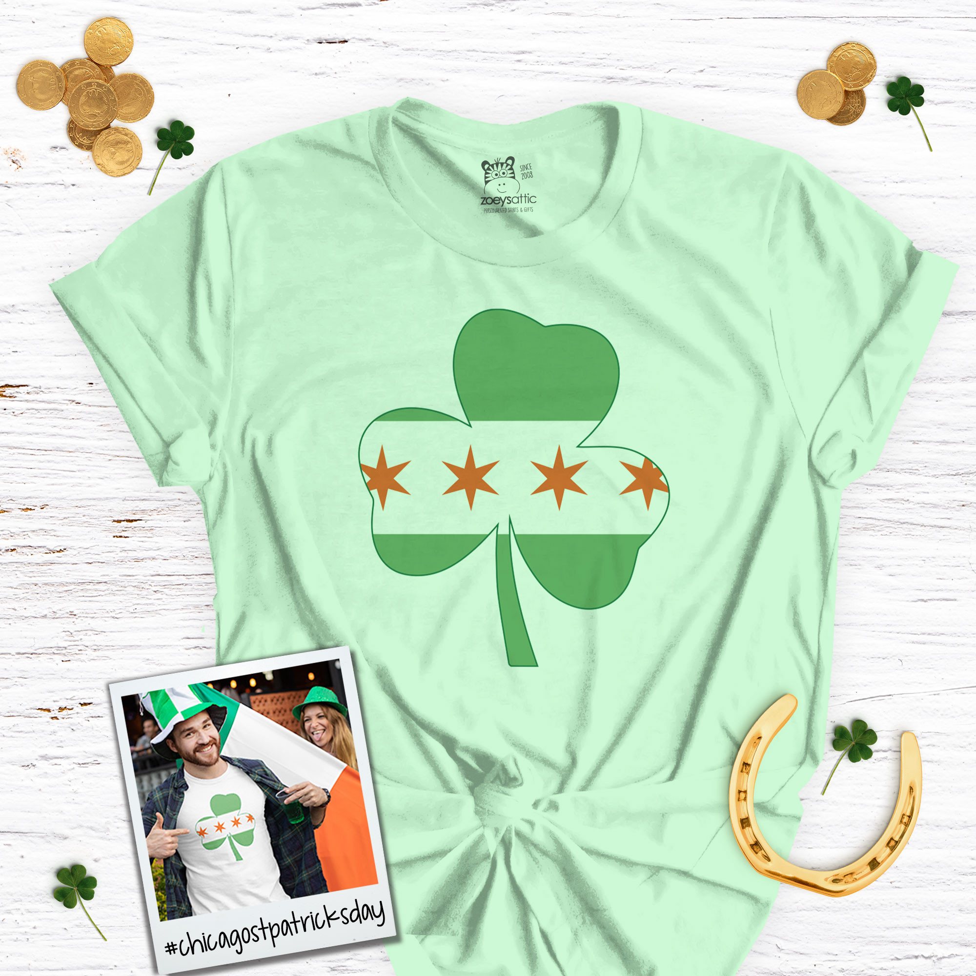 chicago st patricks day shirt, chicago flag irish shamrock adult shirt ...