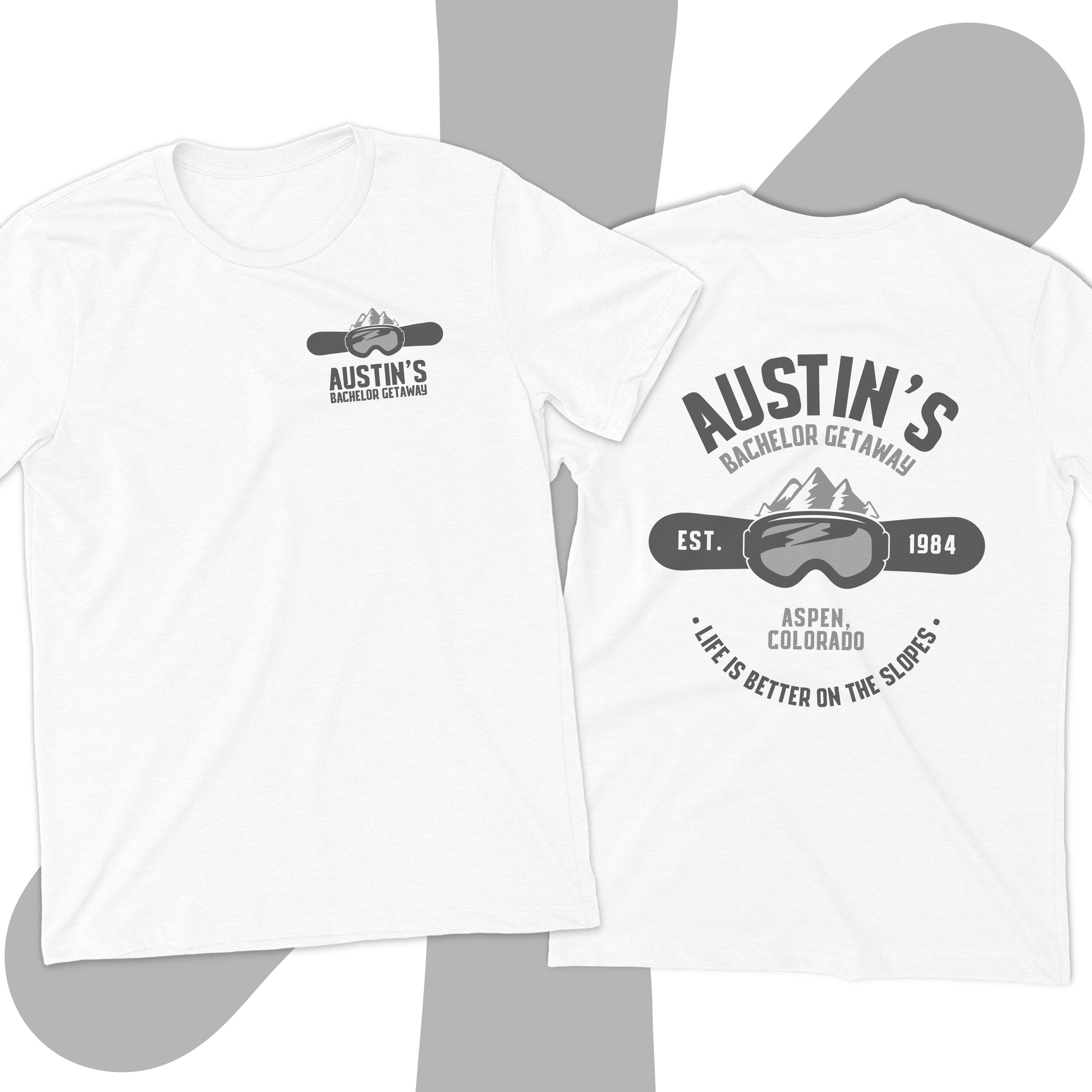 bachelor weekend shirt, on slopes ski bachelor party tee front and back