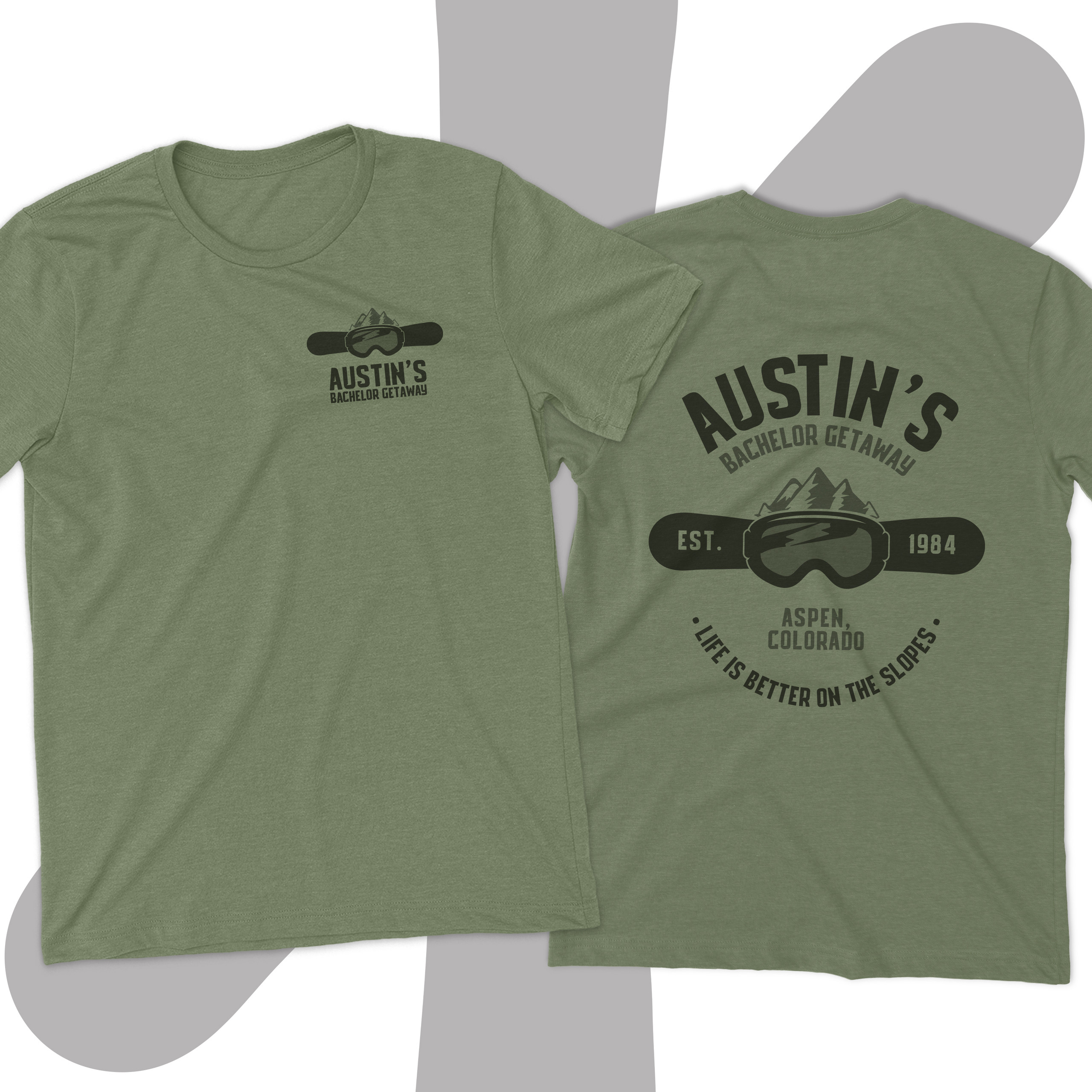 bachelor weekend shirt, on slopes ski bachelor party tee front and back