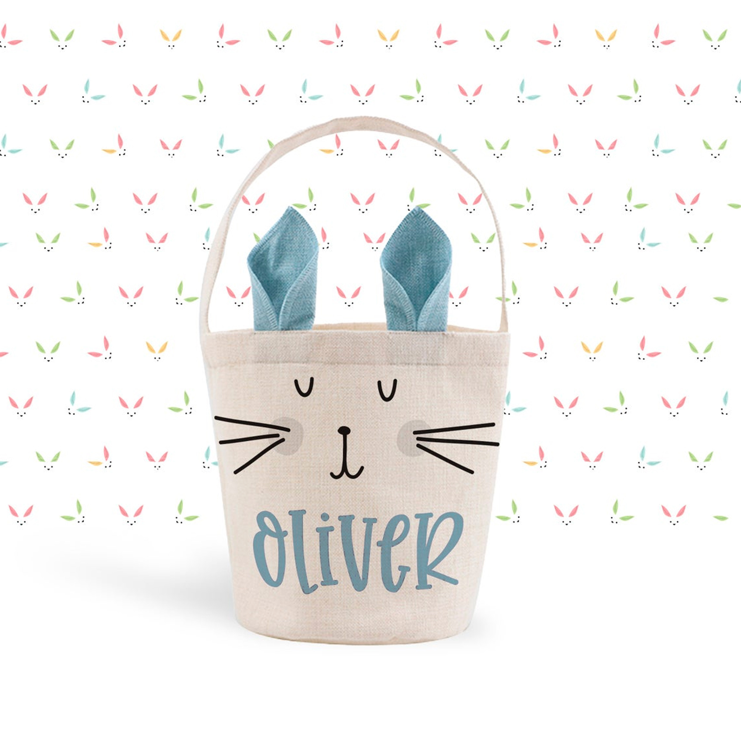 personalized easter bag, blue bunny ears boy easter basket