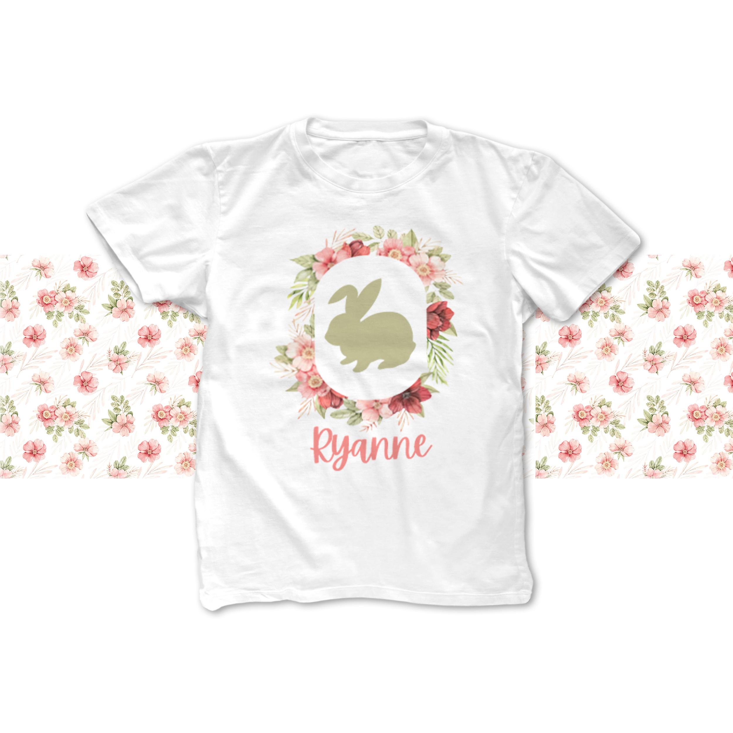 easter shirt, floral wreath easter bunny girl t-shirt