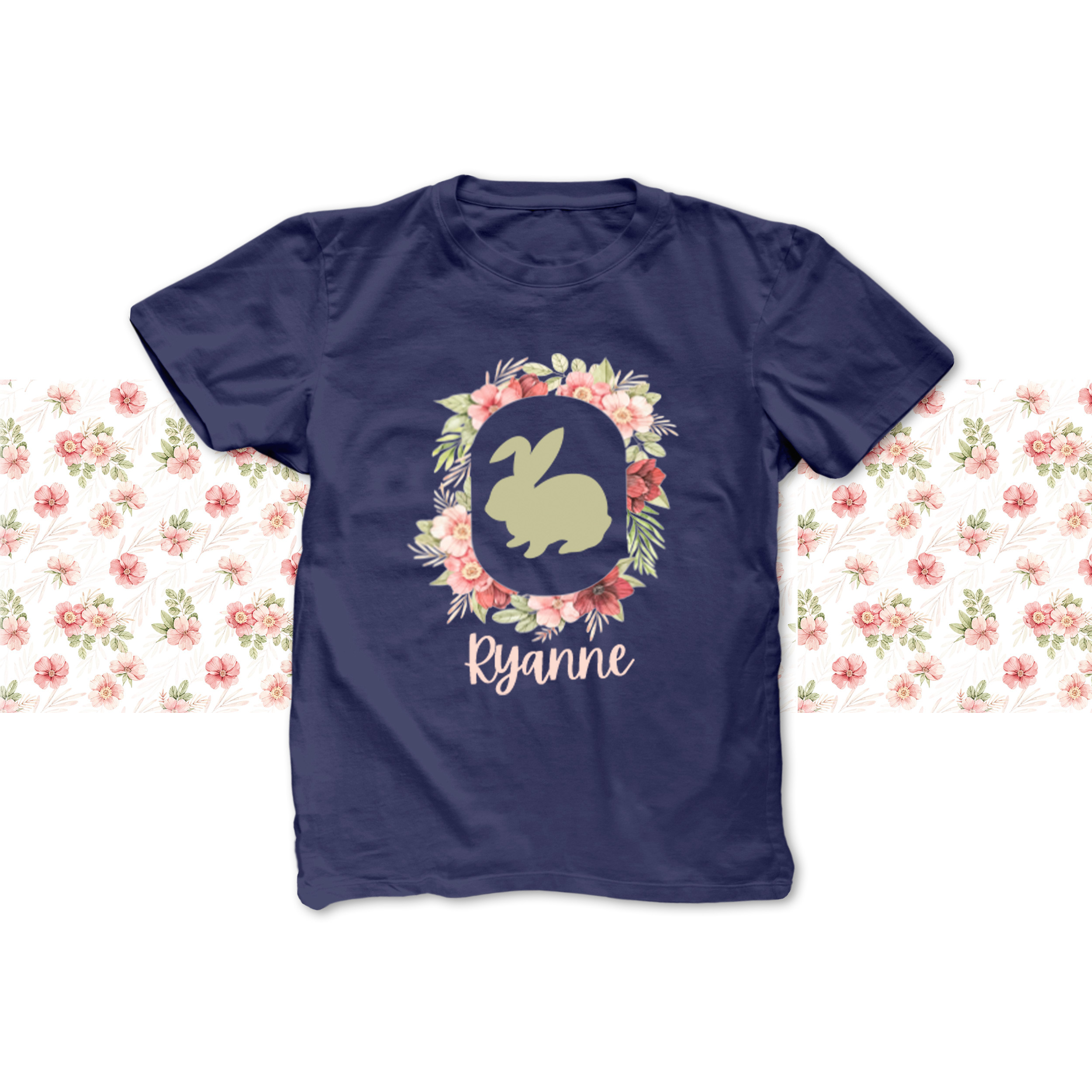 easter shirt, floral wreath easter bunny girl t-shirt