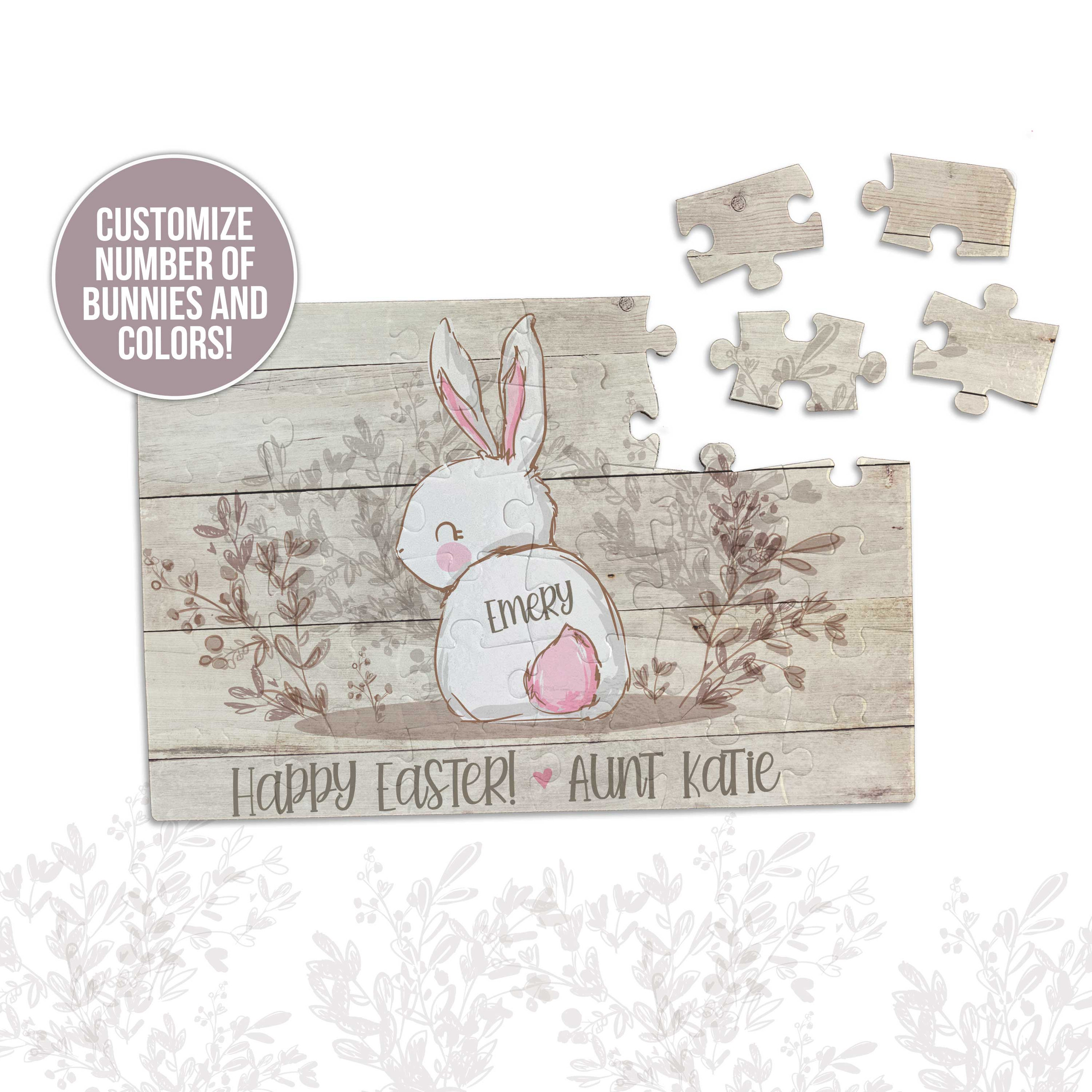 happy easter puzzle gift, pink and blue tail bunnies personalized ...