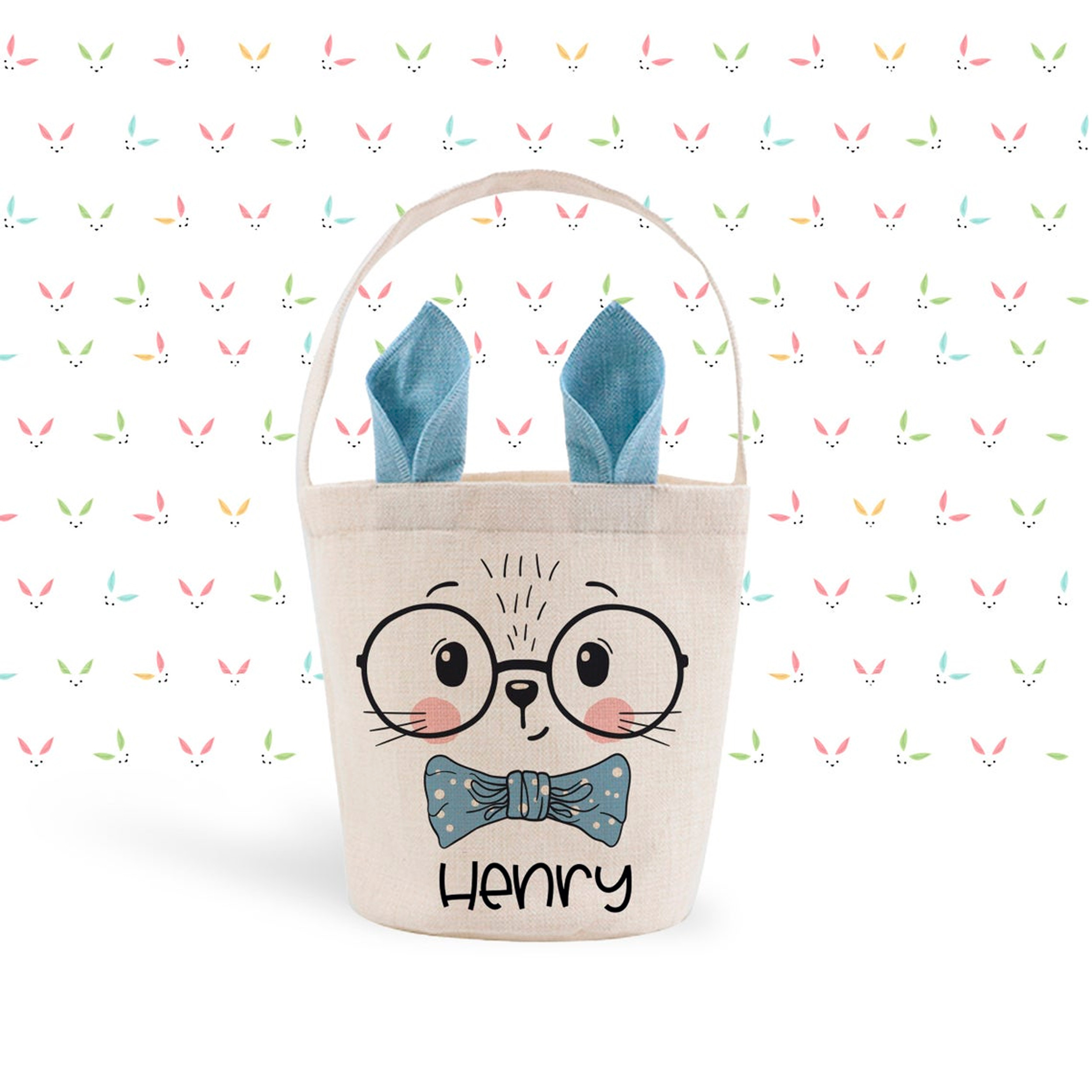 personalized easter bag, blue bunny ears boy easter basket
