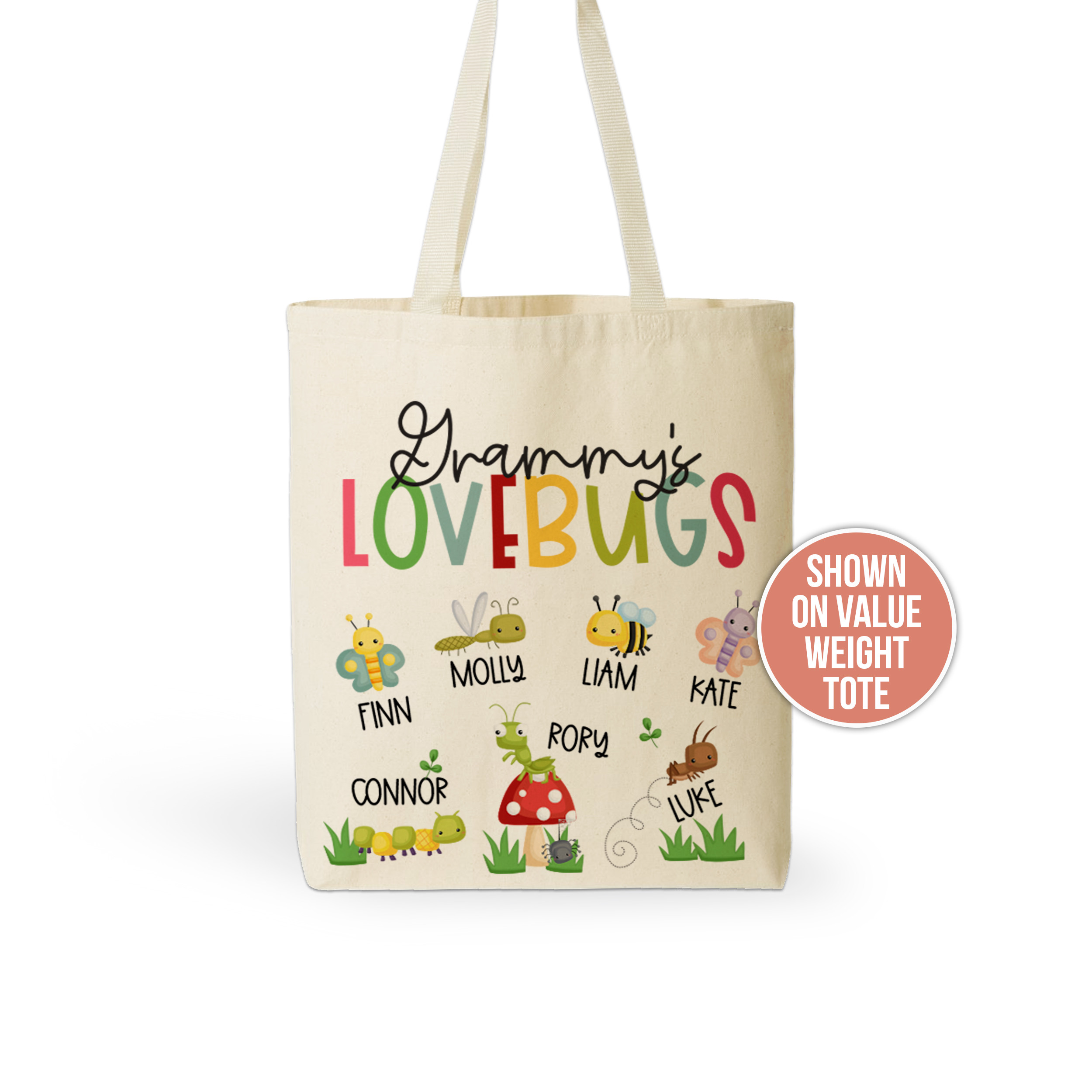 personalized womens tote bag, love bugs personalized gift bag for grandma