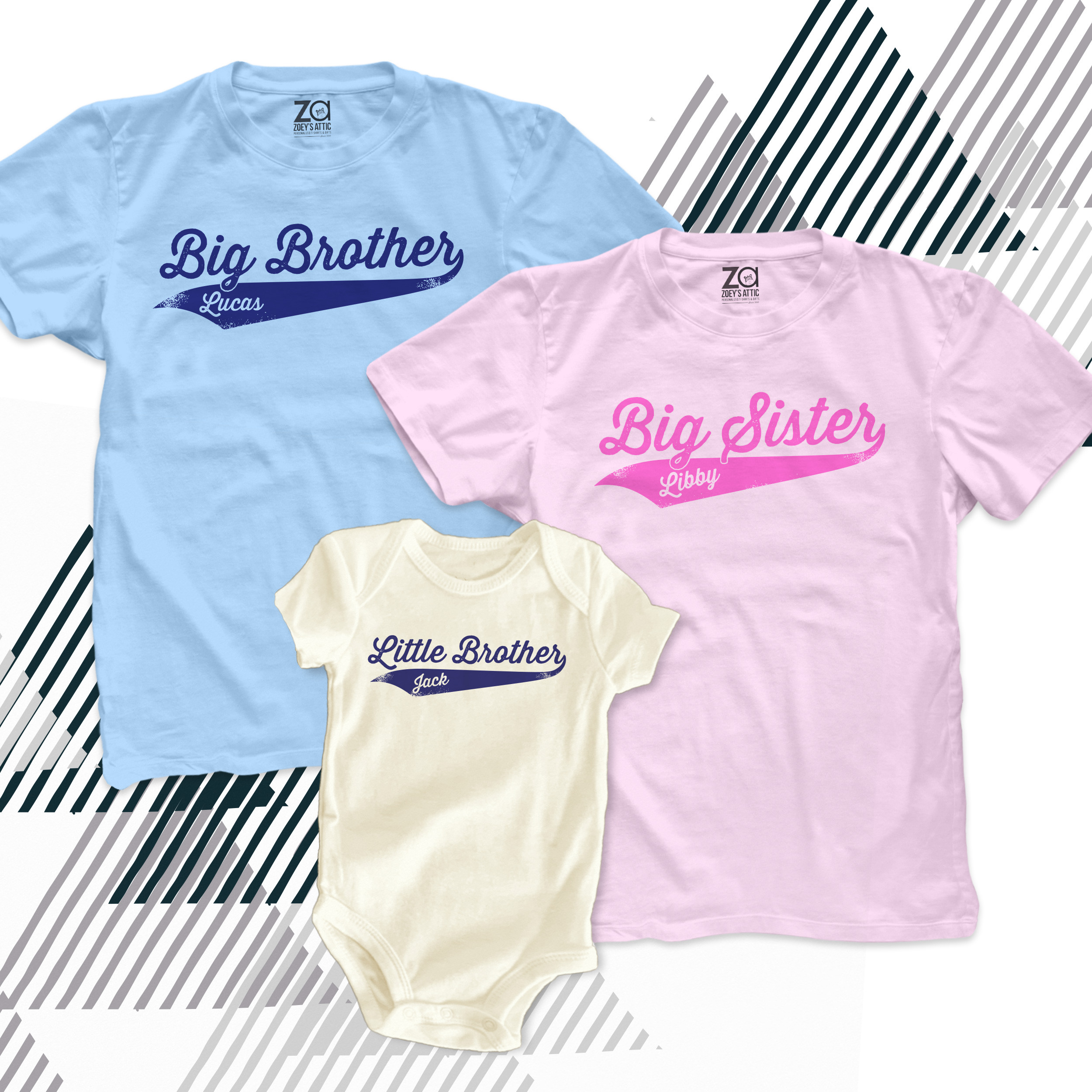 Custom Sibling Shirt Sets For Three - Sister Brother Shirts